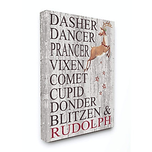 Stupell Industries Reindeer Names Grey Wood Texture Holiday Christmas Word Design, Gallery Wrapped Canvas, Multi-Color