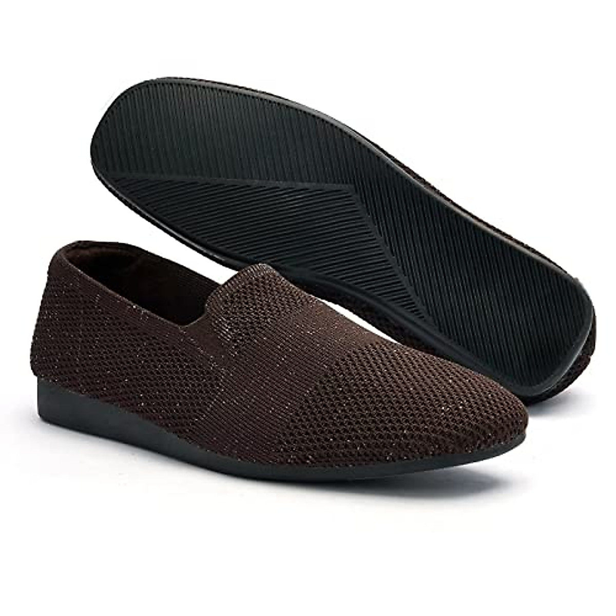 ZZS Women's Slip On Walking Shoes Mesh Loafers Tennis Casual Flat Knit Comfort Work Athletic Sneakers Dark Brown