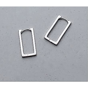 Pair of Rectangle Hoop Earrings Luxury Women Trendy Fine Huggie Earrings Cartilage Jewelry Sterling Silver, Oval Hoop Earrings, Silver or Gold, Square Hoop Earrings Bestseller (Sterling Silver)
