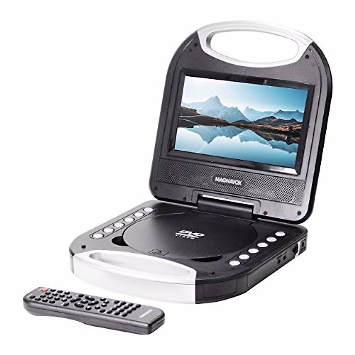 Magnavox MTFT750-BK Portable 7 inch TFT DVD/CD Player with Remote Control and Car Adapter in Black | Rechargeable Battery | Headphone Jack | Built-In Speakers |
