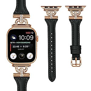 OCEBEEC Leather Band Compatible with Apple Watch Band 38mm 40mm 41mm 42mm 44mm 45mm 49mm(Ultra), Stylish Slim Leather Bands with D-Shape Diamonds for iWatch Bands Series 8 SE 7 6 5 4 3 2 1 Women
