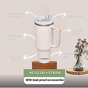 MEDA Tumbler with Lid & Straw 40oz | Leak Proof,Insulated, Reusable Travel Coffee Mug Stainless Steel | Includes Tumbler Accessories Straw Cover + Silicone Boot for Water,Iced Tea,Coffee (Rose, 40oz)