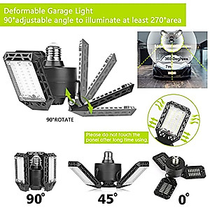 4 Pack Led Garage Lights, 60W Deformable Garage Ceiling Light 8000lm E26 Basement Lights with 3 Adjustable Led Panels 270° – Fits for Garage, Warehouse, Barn, Workshop and Yard (No Motion Activated)