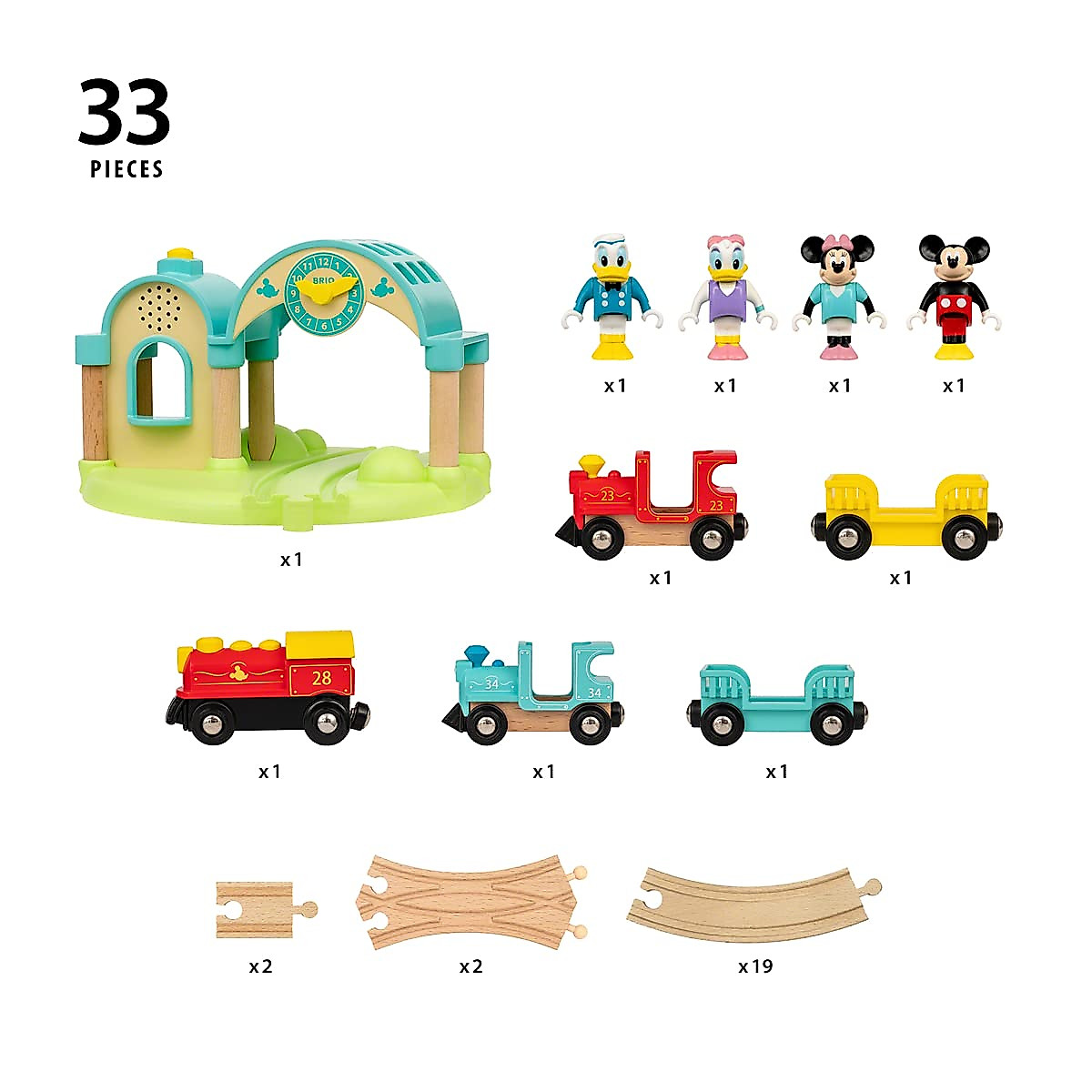 Ravensburger BRIO 32292 Disney Mickey's Deluxe Wooden Railway Set | Wooden Toy Train Set for Kids Age 3 and Upin