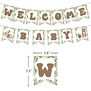Woodland Animal Welcome Baby Banner, Woodland Creatures Banners Deer Rabbit Forest Animal Friends Garland Baby Shower Birthday Party Decorations