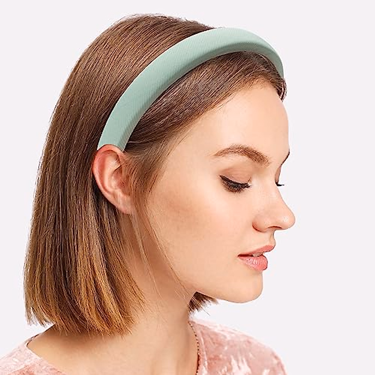 7pcs Fashion Headbands for Women, Wide Floral Headbands for Girls, Pearl Headband Non Slip Head Bands for Women's Hair Accessories (Green)