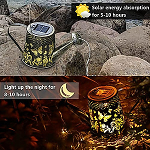 Watering Can with Lights, Solar Lights Outdoor Butterfly Art Garden Decor Hanging Metal Waterproof Solar Lanterns for Walkway Yard Pathway Patio Gardening Gift for Mom Grandma