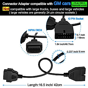 GOLITON OBD2 to OBD1 GM Adapter, 12 Pins Socket to OBD2 16 Pins Diagnostic Tool Connector Adapter Cable Compatible with GM 12 Pin