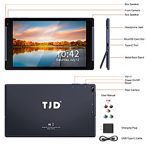 TJD Android 12 Tablets,10.1 inch Tablet PC, 4GB RAM 64GB ROM 512GB MicroSD, FHD IPS Display, Dual Camera, Double Stereo Speakers, Wi-Fi5.0/2.4, Bluetooth5.0, (Gray)