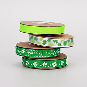 Meseey 20 Yards Shamrocks Grosgrain Ribbons 3/8 Inch Irish Day St. Patrick's Day Themed Clover Polyester Ribbon for Gift Wrapping Party Decoration Craft and Sewing