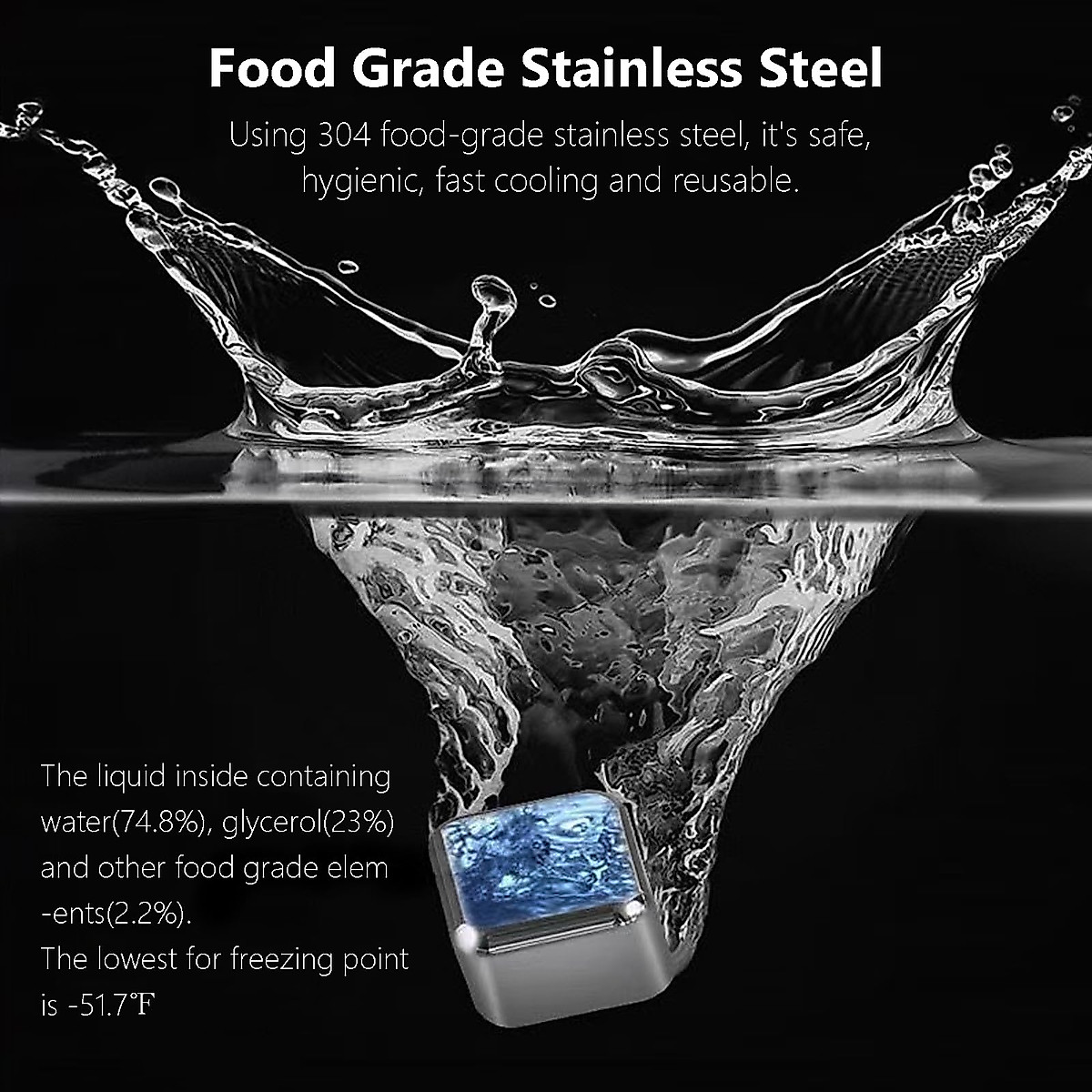 Das TooKii Whiskey Stones 6 Pack, Metal Reusable Ice Cubes, High Cooling Technology, Stainless Steel Ice Cubes, Refreezable Chilling Stones for Whiskey, Vodka, Liqueurs, Wine, Beverage Juice or Soda