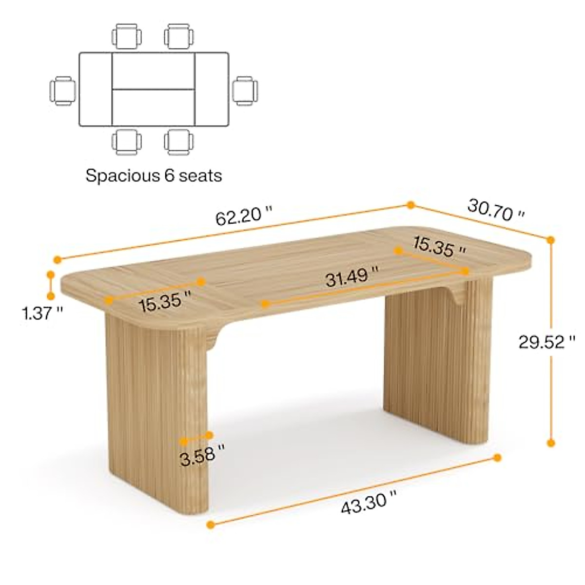 LITTLE TREE 62-Inch Home Office Computer Desk, Large Writing Desk with Textured Double Base, 5 ft Conference Meeting Seminar Table for Office
