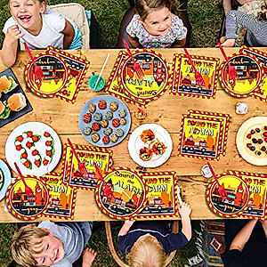 25 Guests Firetruck Birthday Party Decorations Fireman Plates and Napkins for Firefighter Party Supplies Fire Truck Birthday Theme Disposable Dinnerware Set for Kids Fireman Firefighter Party Favors