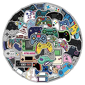 50 Pcs Retro Gamepad Stickers Game Controller Decals for Water Bottle Hydro Flask Laptop Luggage Car Bike Bicycle Vinyl Waterproof Gaming Stickers Pack
