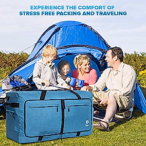 Bago Large Foldable Duffel Bags for Traveling Women & Men - 100L Packable Duffle Bag for Travel with Shoe Compartment - Water Repellant, Heavy Duty, Lightweight Folding & Collapsible (SnowBlue)