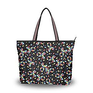 HJJKLLP Women Large Tote Top Handle Shoulder Bags Autism Awareness Breast Cancer Ladies Handbag