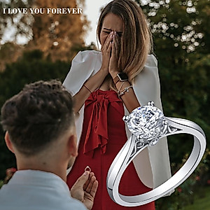 Aihpos Solitaire Engagement Rings for Women with 1 Carat Moissanite 925 Sterling Silver 10K 14K 18K Gold Wedding Anniversary Rings with Text Engraving (925 Sterling Silver)