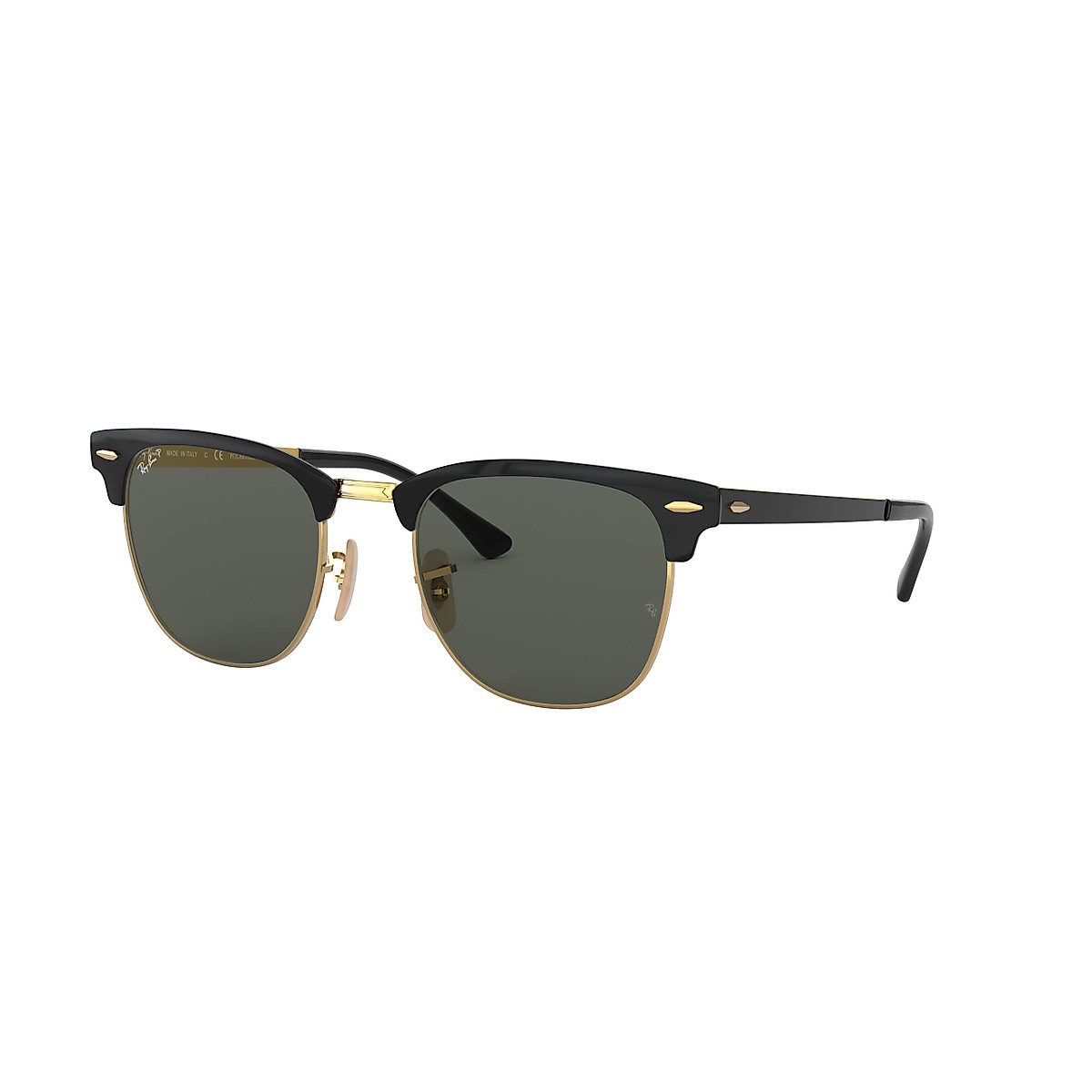 Ray-Ban RB3716 Clubmaster Metal Square Sunglasses, Black On Gold/Polarized G-15 Green, 51 mm