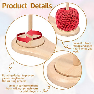 Double Wooden Yarn Holder for Crocheting, Rotatable Wooden Yarn Ball Holder Dispenser for Knitting, Revolving Yarn Ball Stand, Yarn Spindle Dispenser with Crochet Accessories for Knitting Embroidery