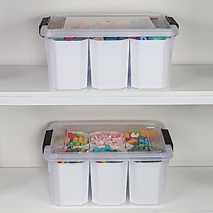 Tiawudi 2 Pack 17 QT Plastic Storage Containers with Lid, Art Supply Storage Organizer with 6 Detachable Inserts, Clear Stackable Storage Box for Craft, Lego, Crayon, Sewing, Bead and Tool