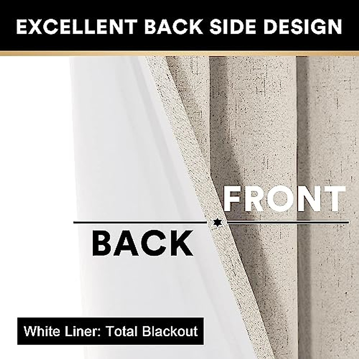 PrinceDeco Primitive Textured Linen 100% Blackout Curtains for Bedroom/Living Room Energy Saving Window Treatment Curtain Drapes, Burlap Fabric with White Thermal Insulated Liner (52 x 54in, Natural)