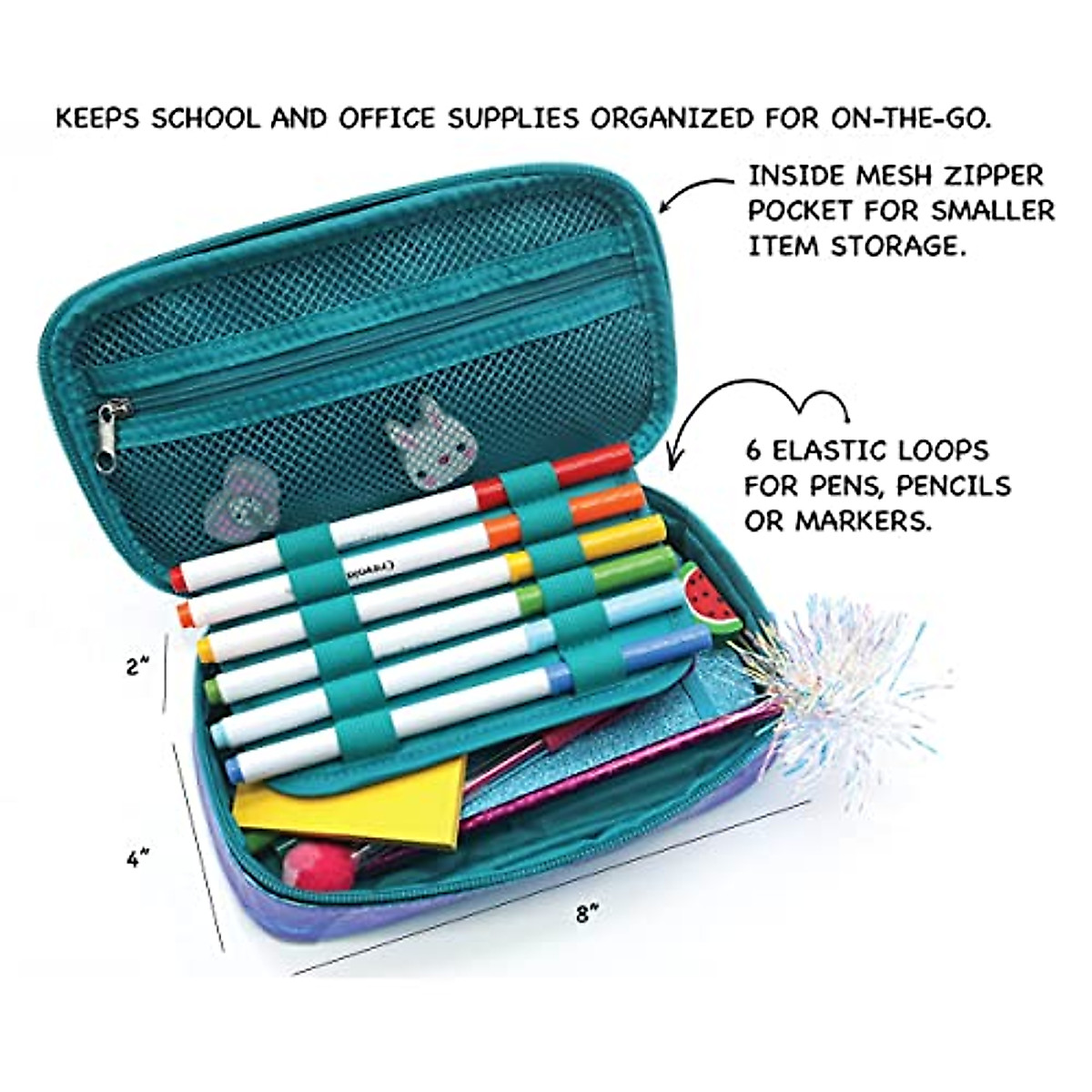OMG ORGANIZE MY GEAR Cute Pencil Case for Kids, Pen Storage Pouch Large Capacity, Zipper Mesh Pocket Compartment, Multi-Slot Pencil Bag Pen Case (Iridescent Silver)
