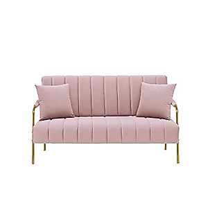 Velvet Upholstery Loveseat Tufted Futon Sofa,Australian Cashmere Fabric Accent 2-Seat Sofá Couch with Metal Legs&Throw Pillows for Living Room/Bedroom/Apartment/Office/Studio/Compact Space