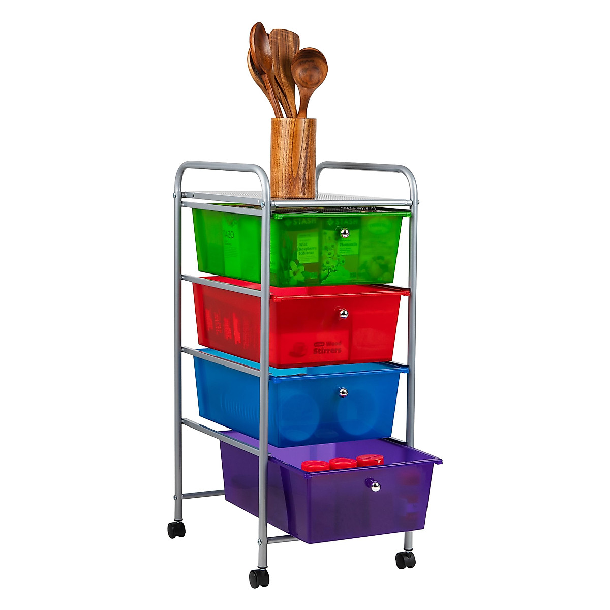 Mind Reader Rolling Storage Cart and Organizer with 4 Plastic Drawers