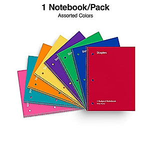 STAPLES 321463 1-Subject Notebook 8-Inch X 10.5-Inch Wide Rule 70 Sh. Assorted (27497M)