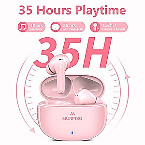 MURPISO Wireless Earbuds, Active Noise Cancelling Bluetooth5.2 Deep Bass Headphones with 4 Mics, 35 Hours Playtime, IPX6 Waterproof Earphones, in-Ear Bluetooth Earbuds for iPhone Android Pink