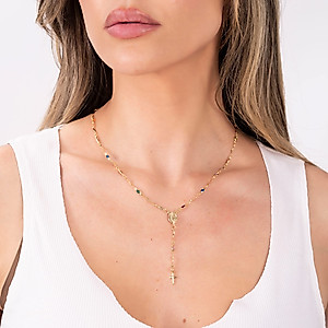 Barzel 18K Gold Plated Multicolor Virgin Mary Necklace - Made In Brazil (18 Inches)