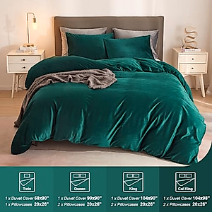HYBD Soft Velvet Duvet Cover Queen Size - Breathable and Lightweight Warm Duvet Cover Set 3 Pieces with Zipper Closure, Washable & Durable, 1 Duvet Cover 90x90 inches and 2 Pillow Shams, Emerald Green