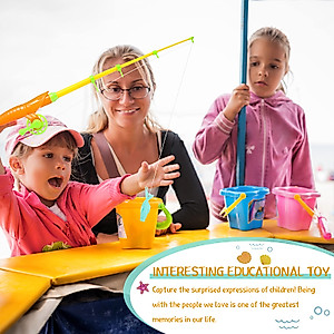 Wettarn 4 Pcs Magnetic Fishing Toy Pole Magnetic Fishing Rod Game 7.3 Inches Summer Bathtub Toys Magnet Plastic Floating Fish Fishing Pool Toy Educational Learning Toys for Girls Boys Teens