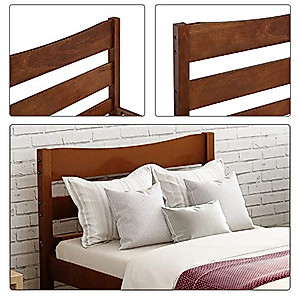 YuiHome Wood Bed Frame Twin Size, Rustic Style Platform Bed w/Headboard & Footboard, Solid Wood Slat Support, No Box Spring Needed, Panel Bed Mattress Foundation for Kids,Walnut