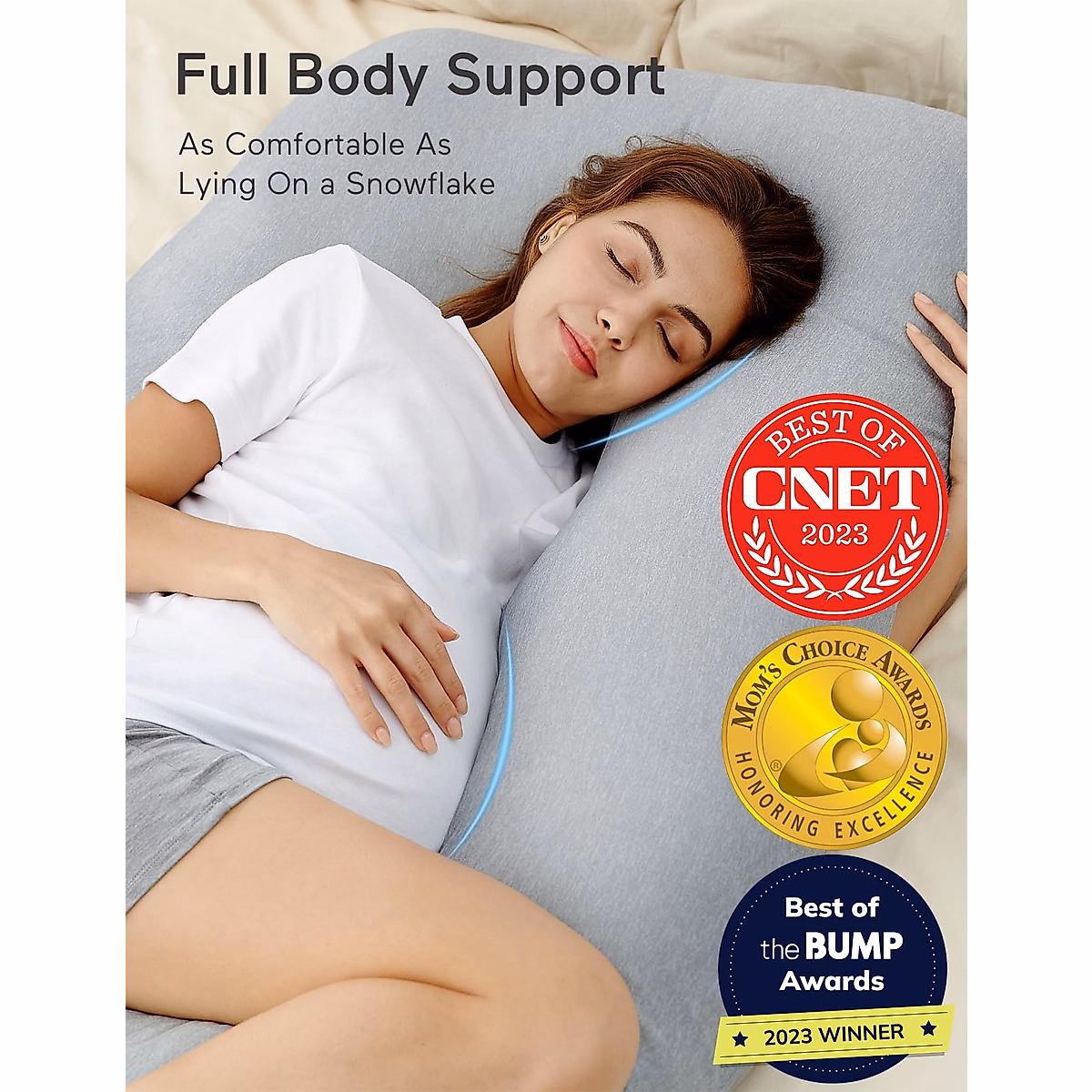 Momcozy Pregnancy Pillows with Cooling Cover, U-Shaped Full Body Maternity Pillow for Side Sleepers 57 Inch - Support for Back, Hip, Belly, Legs for Pregnant Women