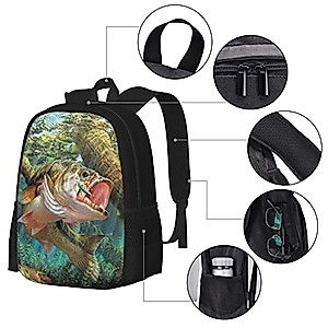 Aeoiba Business Laptop Backpack, Bass Fish Fishing Water Resistant College Bookpack Lightweight School Computer Bag, Casual Hiking Travel Daypack for Men Women Girls