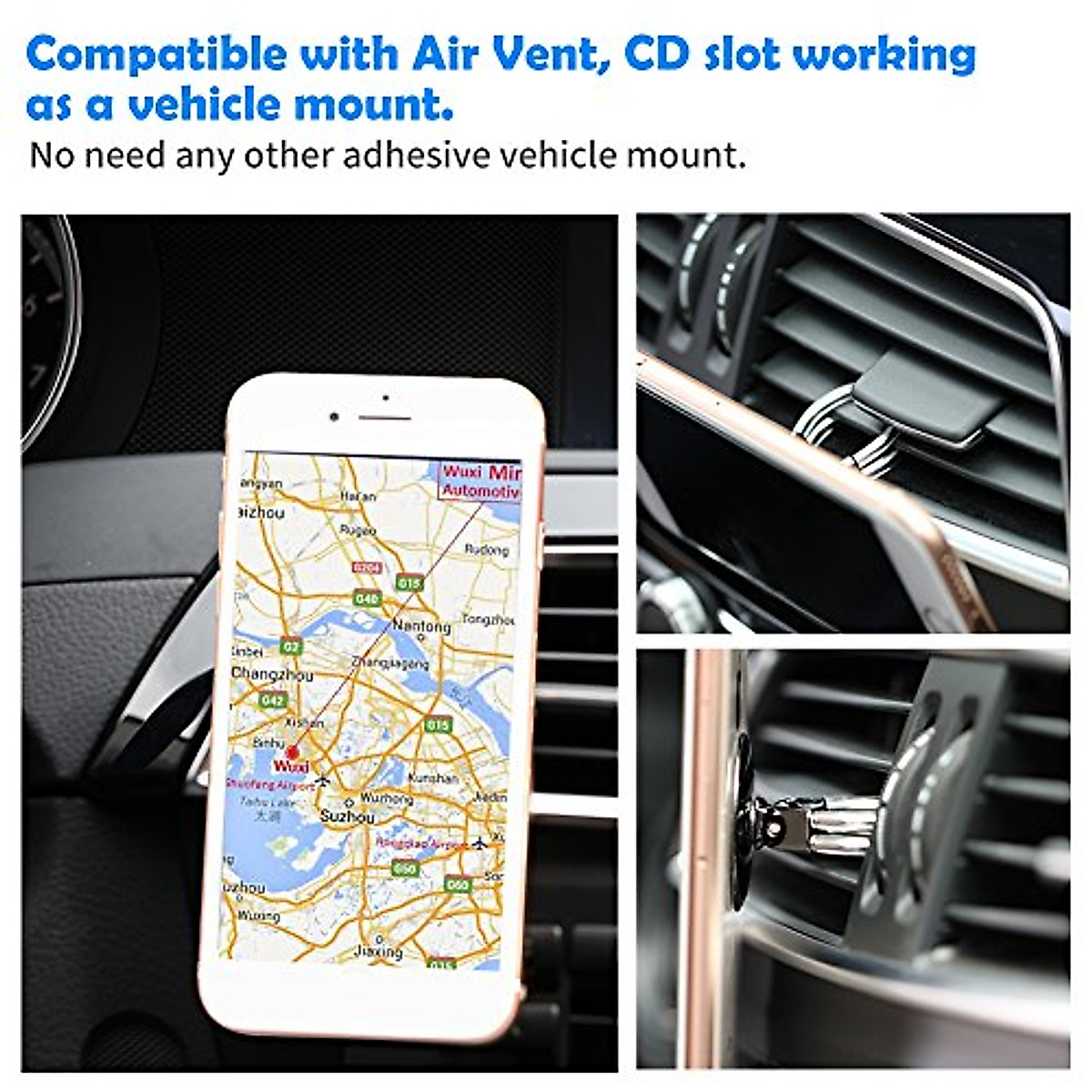 Phone Ring Holder Stand, 3 in 1 Universal Phone Car Vent Mount and Finger Grip Phone Holder Compatible with All iPhone, Samsung Galaxy & Smartphones