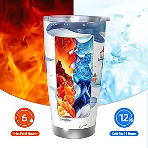 AYCZN Dolphin Lighthouse 20 OZ Tumbler Stainless Steel Travel Coffee Mug, Sea Ocean Insulated Water Bottle with Lid and 2 StrawsLeakproof Thermal Cup