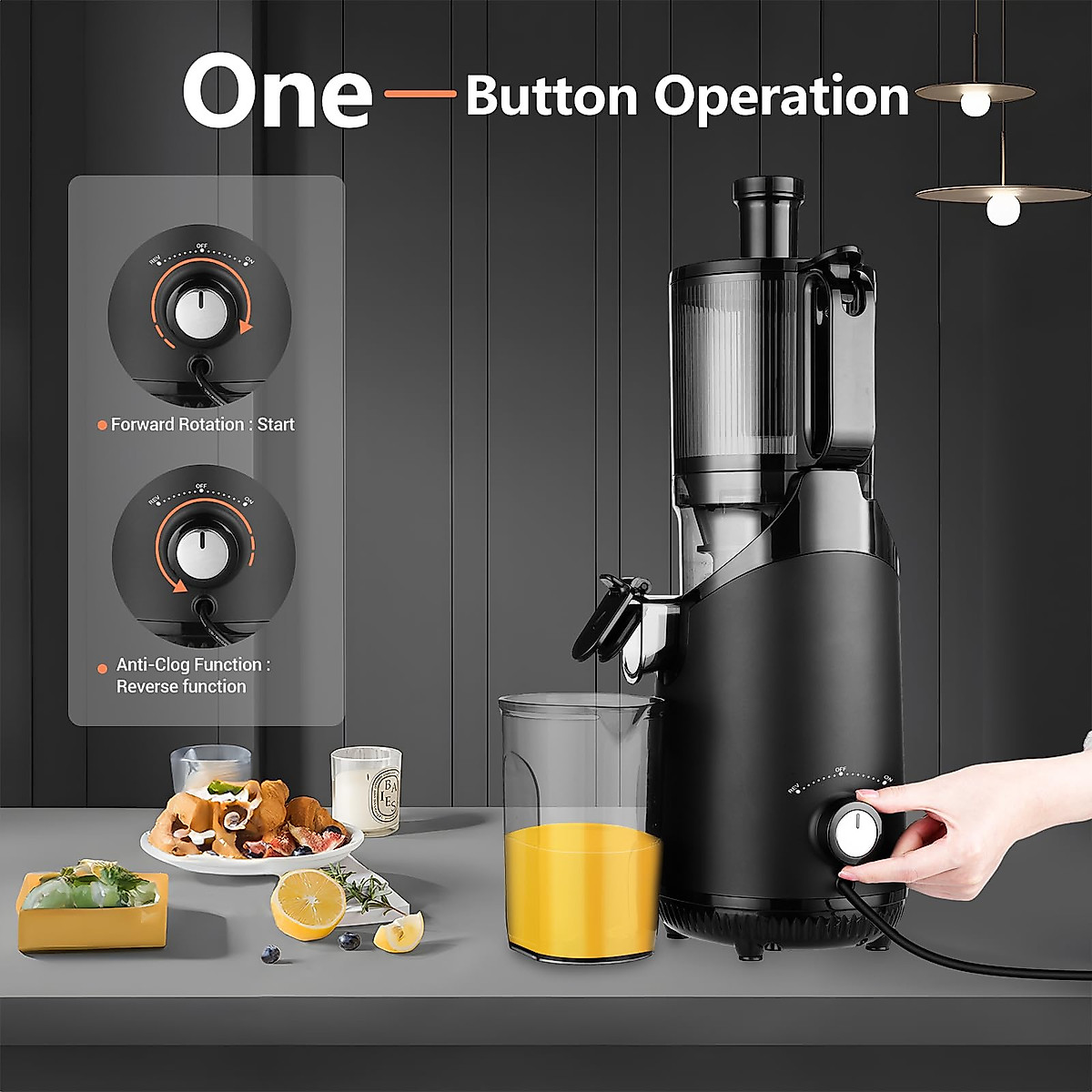 SOVIDER Cold Press Juice Machines 5.3" Extra Large Feeding Chute for Whole Fruits & Vegetables -Slow Masticating Juicer High Juice Yield, Easy Clean Self Feeding Effortless for Batch Juicing (Black)