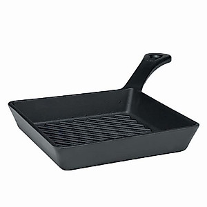 Pentole Agnelli Cast Iron Mini Round Grill Pan with Corner Handle, 16x16 cm, Matt Black