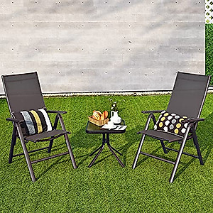 Giantex Set of 2 Patio Chairs, Folding Lawn Chairs, 2 Pack Outdoor Sling Chairs 7 Level Adjustable Backrest, Aluminum Frame, Patio Dining Chairs for Camping Pool Beach Yard No Assembly