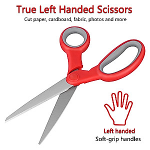 Balaipor Left Handed Scissors, 8" All Purpose Lefty Stainless Steel Scissors for Adults School Student Kids, Great for Craft, Office, Sewing, Fabric, Red (1 Pack)