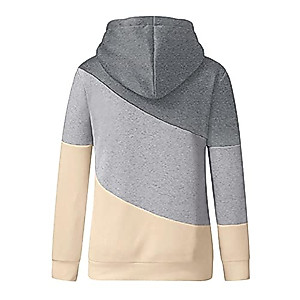 Women Hoodies Cowl Neck Color Block Long Sleeve Sweatshirts Casual Fit Drawtsring Camouflage Pullover Tops Blouse