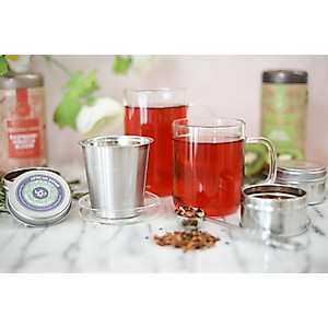 Teabloom Premium Borosilicate Glass Mug with Stainless Steel Loose Leaf Tea Infuser and Lid/Dish - 12 Ounces (350 mL)