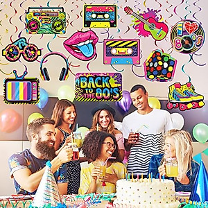 53 Pieces 80s Party Decorations, Retro 1980s Hip Hop Party Hanging Swirls Ceiling Decor for Adults Back to The 80s Party 1980s Throwback Birthday Party Neon Party Rock Hippie Party Supplies