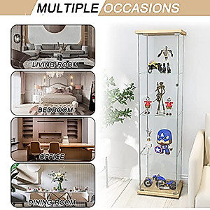 Goujxcy 4-Shelf Glass Display Showcase Cabinet, 64" Curio Cabinet Collection Display Case with Glass Door, Tempered Glass Floor Standing Bookshelf Display Organizer for Living Room, Office