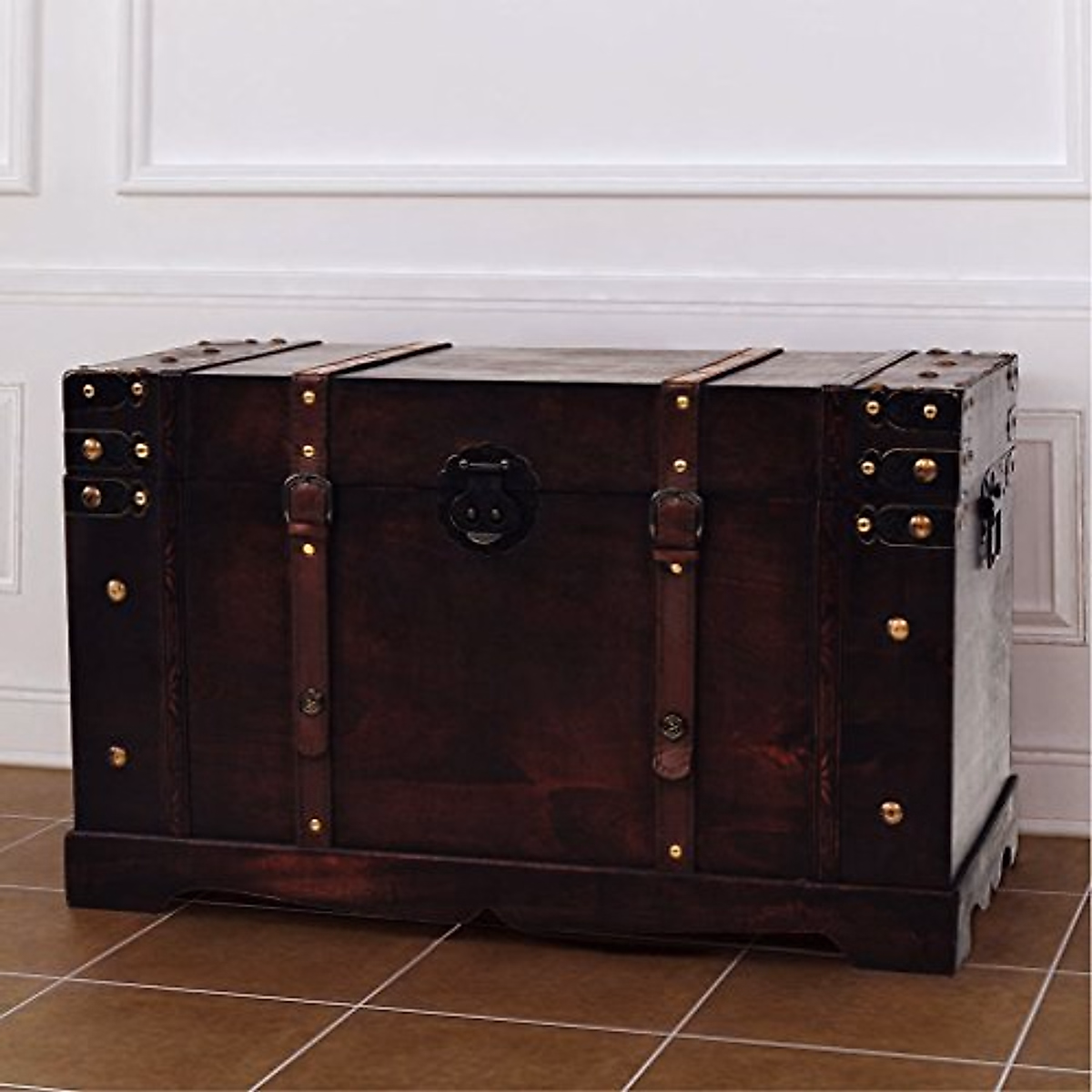 Festnight Treasure Chest Wood Storage Box Trunk Cabinet Collection Furniture Decor 26" x 15" x 15.7" (L x W x H)