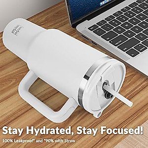 WETOWETO 40oz Tumbler with Handle and Lid | 100% Leakproof Insulated Stainless Steel Travel Mug | Keeps Cold 34Hrs/Hot 10Hrs | Dishwasher Safe, Fits Car Cup Holder (Foggy Color)