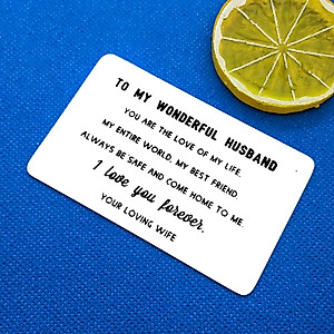 Engraved Wallet Insert Card for Husband Wedding Gifts from Wife I Love You Wallet Card for Men Valentines for Husband Christmas Birthday Gifts for Husband Him, Always be safe and come home to me