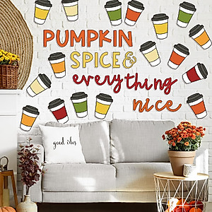 AnyDesign 50Pcs Fall Letter Coffee Cup Cutouts with 100Pcs Glue Points Pumpkin Spice & Everything Nice Cardboard Cut-Outs Muticolor Coffee Cup Paper Cutting for Office Home Autumn Theme Party Decor
